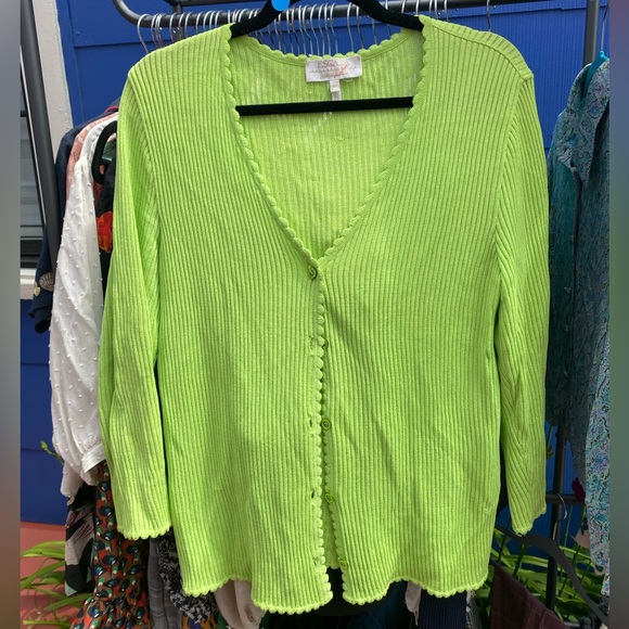 Escada | Sweaters | Lime Green Escada Cardigan Scalloped Edges | Poshmark